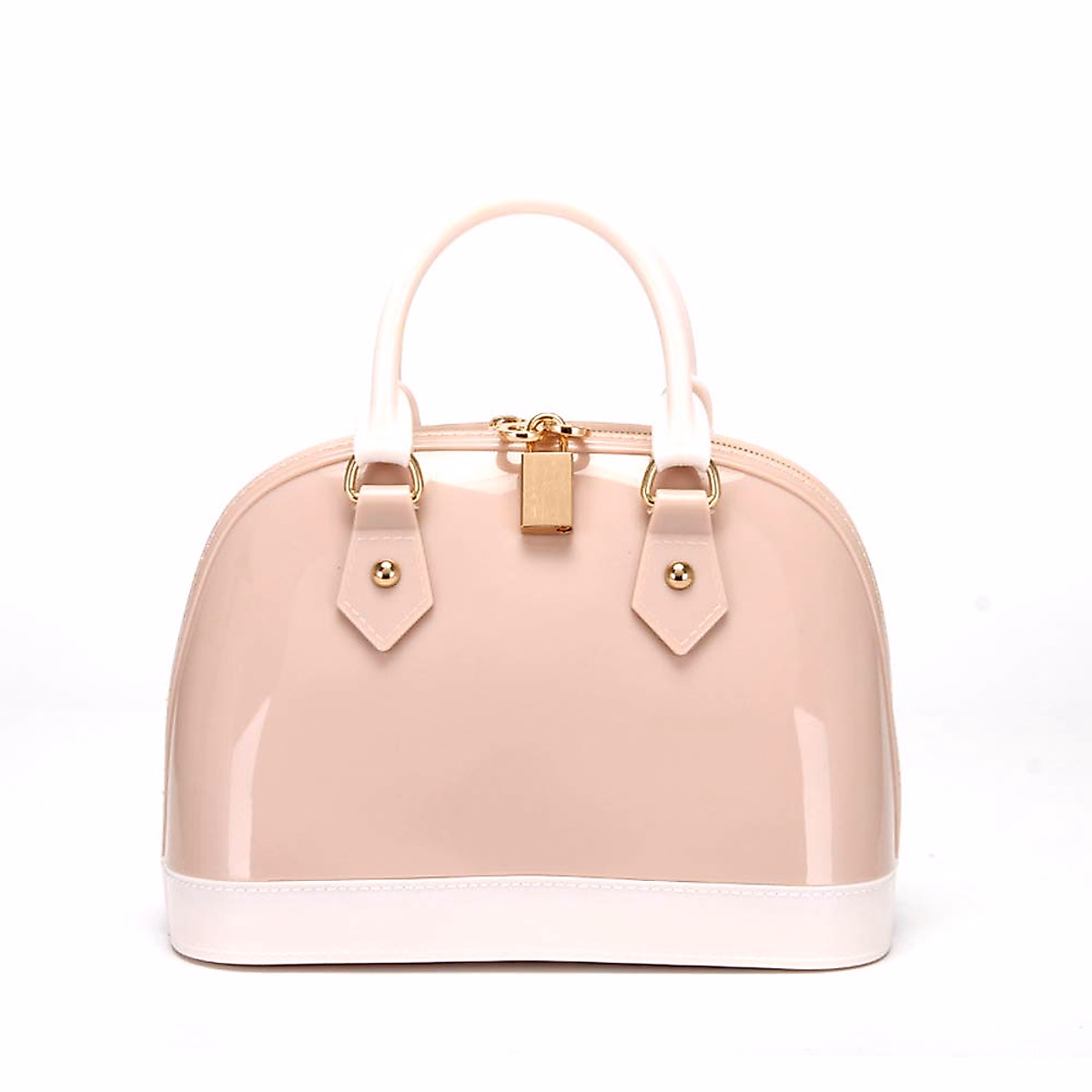 Lady’s Candy Color Jelly Handbag Satchel Tote Shell Bag Crossbody Shoulder Bag Top Handle Bags (Beige Ivory)