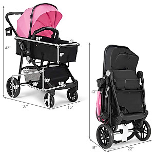 HONEY JOY Baby Stroller, High Landscape Convertible Infant Bassinet Stroller, Adjustable Canopy & Backrest, Storage Basket, Cup Holder, Foldable Newborn Carriage Pram Stroller (Pink)