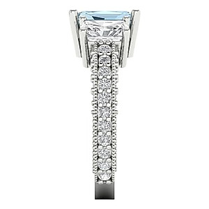 Clara Pucci 4.26 ct Emerald Cut Solitaire 3 stone Blue Simulated Diamond Engagement Promise Anniversary Bridal Ring 18K White Gold 6.75