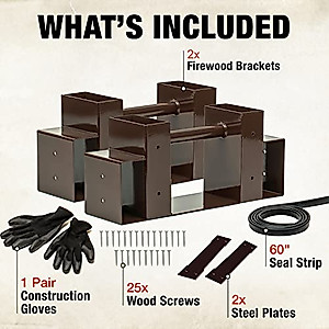 Tidyboss Outdoor Firewood Log Storage Rack | 2x4 Bracket kit | Adjustable to Any Length with Seal Strip, Gloves, Steel Plates and Screws (Dark Brown)