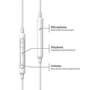 Thore iPhone Earbuds with Lightning Connector MFi Certified by Apple Earphones (V100) Wired in-Ear Headphones with Volume Control & Mic for iPhone X, XS, XR, 11, 12, 13, 14 Pro Max (White Silver)