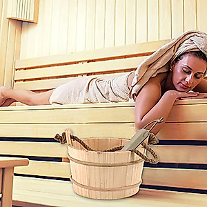 KELUNIS Sauna Wooden Bucket and Ladle Kit, 6L Mongolian Scotch Pine Sauna Bucket with Wood Spoon - Perfect for Steam Room, Sauna and Hot Tub