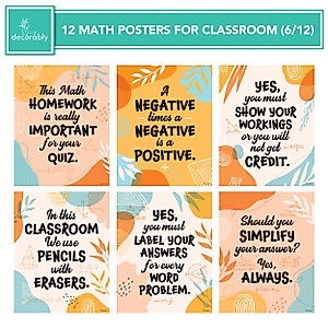 Decorably 12 Math Posters for Middle School, 11x14in Matte-Laminated Educational Math Classroom Posters