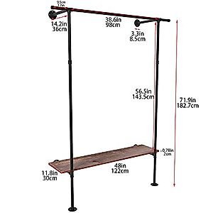 ONOTETUT Industrial Pipe Clothing Rack with Shelves,48 Inch Industrial Clothing Rack,Pipe Clothing Rack,Industrial Wall Mounted Clothes Rack,Pipe Clothes Racks for Hanging Clothes