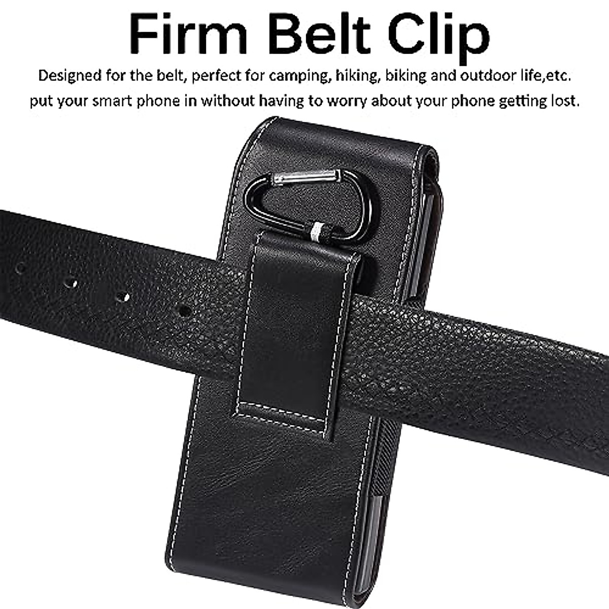 Miimall Compatible Samsung Galaxy Z Fold 5/4/3/2 Phone Pouch Holster Belt Case, Leather Pouch with Carabiner +Magnetic Closure for Fold Phone Holster Pouch for Galaxy Z Fold 5/Z Fold 4/3/2(Black)