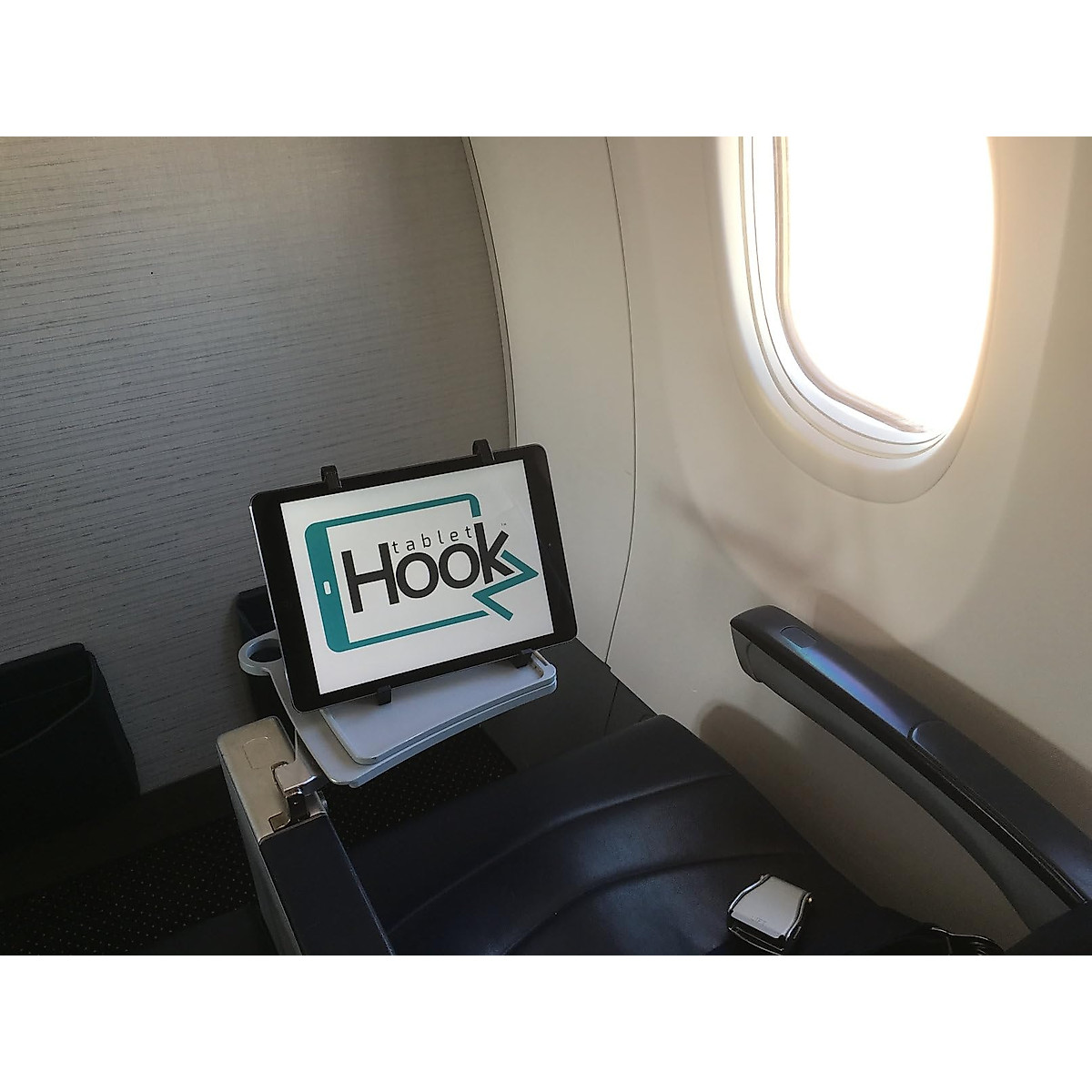 TabletHookz Plane, Train, car Phone and Tablet seat Back Holder, Table Clip and Phone Stand v2 Include securing Feature to Keep Your Device Secure, Compatible with iPhone, iPad, Tablets, Readers