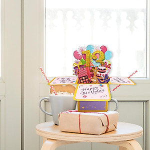 Asmallgf Happy 13th Birthday Pop Up Card for Girl Boy, Sweet Thirteen Year Old Birthday Gift Idea for Daughter Niece, Funny 13 Bday 3D Greeting Card for Him Friends