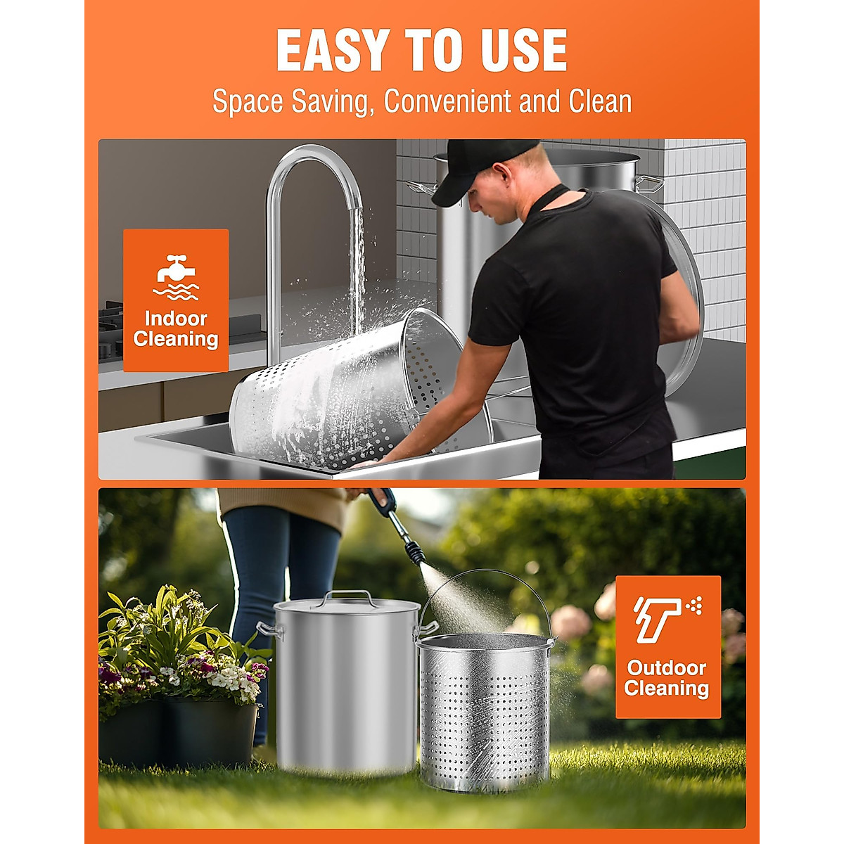 PYY Seafood Boil Pot - 60qt Turkey Fryer with Basket & Lid, Stainless Steel Crab Lobster Crayfish Shrimp Stock Pot Boiler Deep, Fried Cooker for Commercial Outdoors or Gatherings, 21.7 * 17.3"