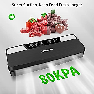 Jenawin Vacuum Sealer Machine,80kpa Full Automatic Food Seal a Meal Sealer,Portable Dry/Moist for Airtight Food Storage with 20 Vacuum Seal Bags & 1 Air Suction Hose and Cutter Kit