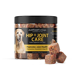 JustFoodForDogs Hip + Joint Soft Chews Mobility Supplement for Dogs with Glucosamine and Chondroitin, Superfood Blend, Human Grade, Plant-Based - 45 Count