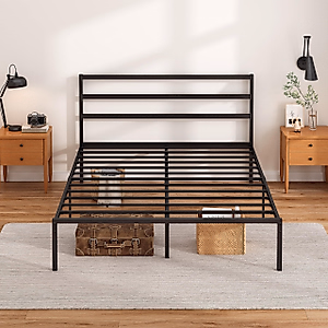 Closadin Queen Size Platform Bed Frame with Headboard,Sturdy Heavy Duty Metal Slats Support for Mattress,No Box Spring Needed,Easy to Assemble,Black