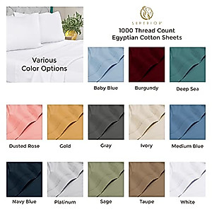 SUPERIOR Egyptian Cotton 1000 Thread Count, Aesthetic Bedding Essentials Sheet Set, Queen, Medium Blue