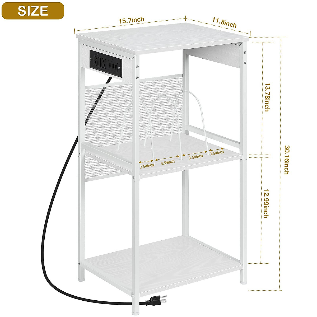 Record Player Stand, Turntable Stand with Power Outlet Side Table with Charging Station Vinyl Player Stand with Storage Record Player Table with Album Storage White for Living Room Bedroom