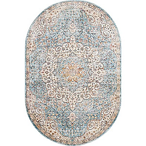 Unique Loom Newport Collection Area Rug - Elms (Oval 5' 3" x 8' 0", Blue/Ivory)