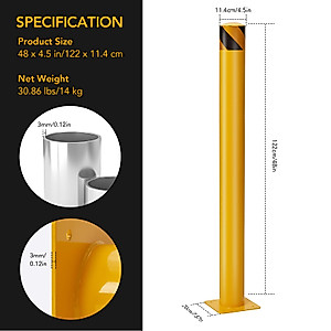 Safety Bollard 2 Pack, Safety Bollard Post Parking Barrier 42 Inch Height Steel Bollard Post, Yellow Powder Coated Metal Traffic Bollard for Traffic Control, Driveway Barrier, Parking Pole