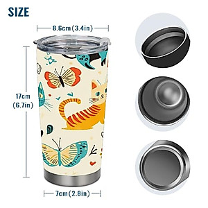 QWEUIOP 20oz Insulated Travel Coffee Mug Cute Cartoon Cats Stainless Steel Tumbler with Lid Double Wall Vacuum Coffee Cup For Hot and Cold Drinks14081