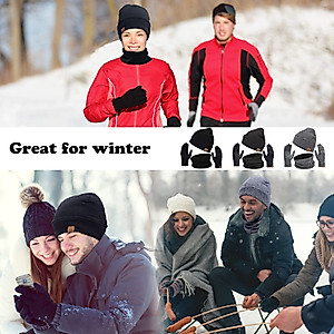 Mens Winter Hat Scarf Gloves 3 in 1, Fleece Lined Thick Warm Beanie Hats Set, Knit Slouchy Skull Caps (Grey)