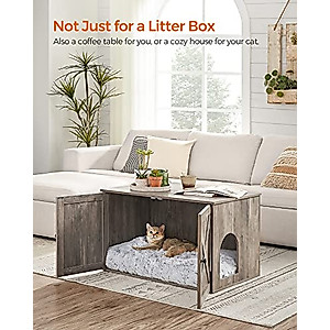 Feandrea Cat Litter Box Enclosure, Litter Box Furniture Hidden with Removable Divider, Indoor Cat House, End Table, 31.5 x 20.9 x 19.7 Inches, Greige UPCL002G01