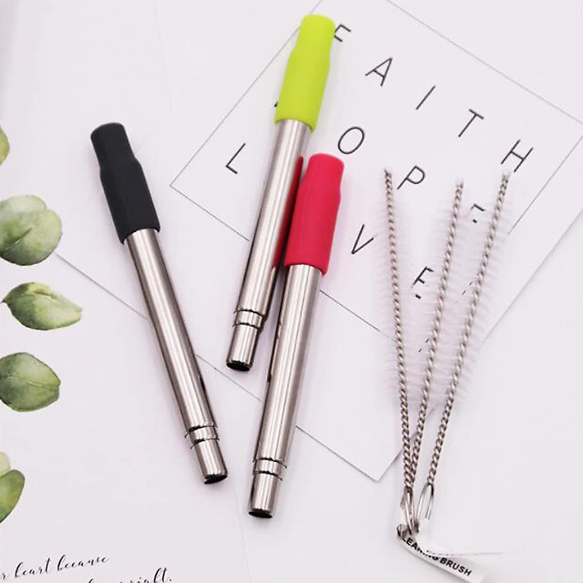 Hoshen Reusable Stainless Steel Telescopic Straw, Portable Straw, With Silicone Nozzle And Cleaning Brush (Original Box), Red，1 Piece