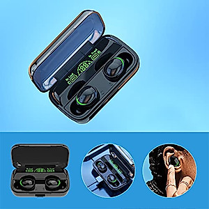 atinetok Wireless Bluetooth 5.1 Digital Display Finger Control Mini in-Ear Earbuds - Black Touch-Control Stereo Noise Cancellation IPX5 Waterproof Headphones for Office Outdoor Sport