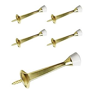 Door Stops 3 Inch Rigid Wall Mounted with Rubber Tip Champagne Brass, 5 Pack | HOWTOOL
