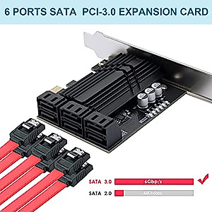 PCIe x1 SATA Card 6 Port, SATA 3.0 Controller Expansion Card with 6 SATA Cables & Low Profile Bracket,SATA III PCIE Gen3 Adapter(6Gbps) ASM1166 Chip, Plug and Play on Windows, MAC OS, Linux System