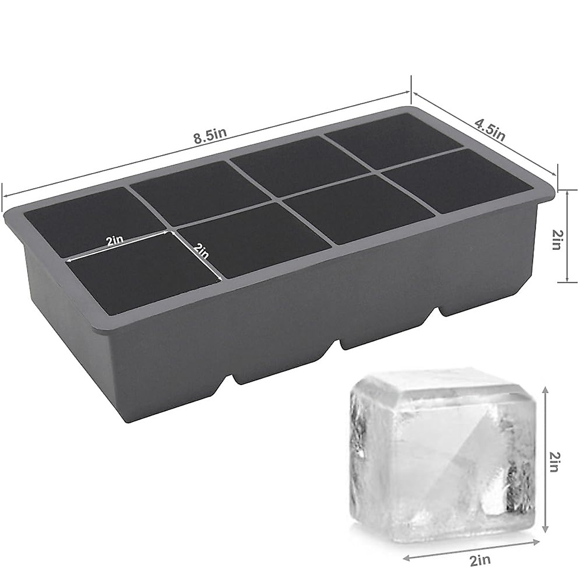 Bangp Large Ice Cube Trays 2 Pack,Big Ice Cube Molds with Removable Lids,Easy Release and Stackable Silicone Ice Cube Tray,Make 16 Big Square Ice Cubes for Whiskey,Cocktails