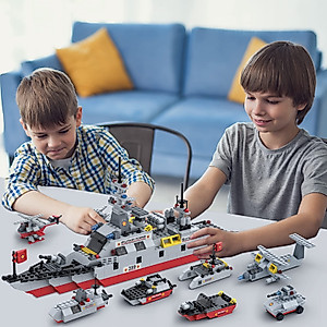 City War Battleship Building Block Set, Military Warship with Rescue Helicopter, Patrol Boat, and Army Vehicle, Best Aircraft Carrier Toys Birthday Gift for Kids and Boys Ages 6+ (952 Pieces)