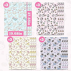 Kawaii Cartoon Anime Wrapping Paper, 12 Sheets Cute Kitty Cinnamon Character Folded Flat Wrap Paper Gift Packaging Handmade DIY Crafts Party Favors Supplies for Christmas Holiday Birthday Baby Shower