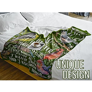 Bird Watching Gifts, Bird Blanket for Bird Lovers & Bird Watchers, Bird Lover Gifts, Bird Nerds Gifts, Bird Watching Blanket, Blanket for Bird Lovers, 65 x 50 Inches Flannel Throw Blanket, Green