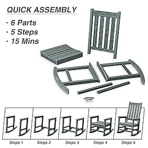 ACUEL Rocking Chair Outdoor, HDPE Oversized Patio Rocking Chairs, Weather Resistant, 350lbs Heavy Duty Porch Rocker with High Back for Backyard, Fire Pit, Garden and Indoor (Grey)