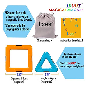 idoot Magnetic Tiles Building Blocks Toddler Toys Magnets for Kids,70PCS Magnetic Blocks STEM Building Toys for 3+ Year Old Boys Girls Educational Games Stacking Blocks Gifts