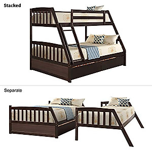 Harper & Bright Designs Twin Over Full Bunk Bed with Two Storage Drawers, Solid Wood Bunk Bed for Kids, Teens, Adults, Espresso