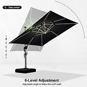 PURPLE LEAF 9 Feet Double Top Deluxe Solar Powered LED Square Patio Umbrella Offset Hanging Umbrella Outdoor Market Umbrella Garden Umbrella, Grey