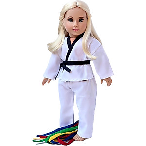 - Yin and Yang - Karate/Tae Kwon Do Outfit Includes Blouse, Pants and 5 Belts - Yellow, Green, Red, Blue and Black - Clothes Fits 18 Inch Doll (Doll Not Included)