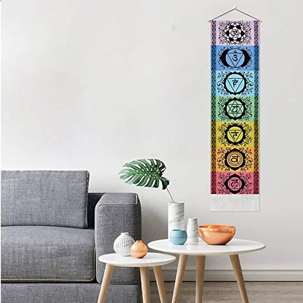 Uspring Colorful Tapestry Mandala Tapestry Trippy Tapestry Wall Hanging with Tassel Striped for Room (Black, 12.8 x 51.2 inches)
