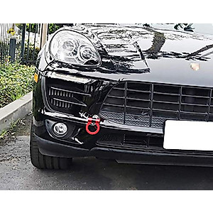 iJDMTOY Red Track Racing Style Front Bumper Tow Hook Ring Compatible With 2014-up Porsche Macan, 2015-2018 Audi Q3, 2016-up Audi Q7, Made of Light Weight CNC Aluminum