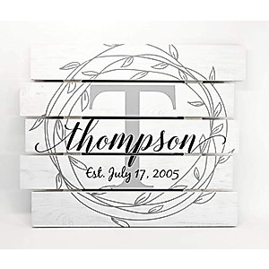 Personalized Printed Wood Family Name Sign With Rustic Pallet Monogram 15x18