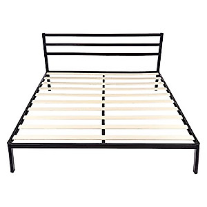 Amazon Basics Modern Metal Platform Bed Frame with Headboard - 14 Inch Leg Height, Queen Size, Black