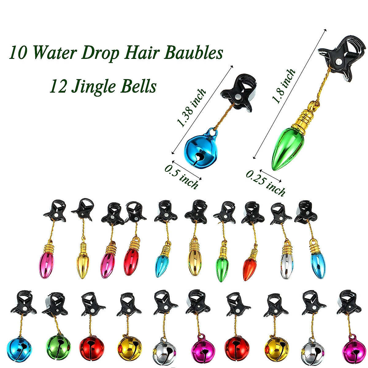 26 Pieces Light Up Beard Ornaments, 4 Pieces Beard Lights Beard Bauble Ornaments, 12 Pieces Sounding Bells,10 Pieces Colorful Water Drop Facial Hair Baubles, Christmas New Year Festival Gift