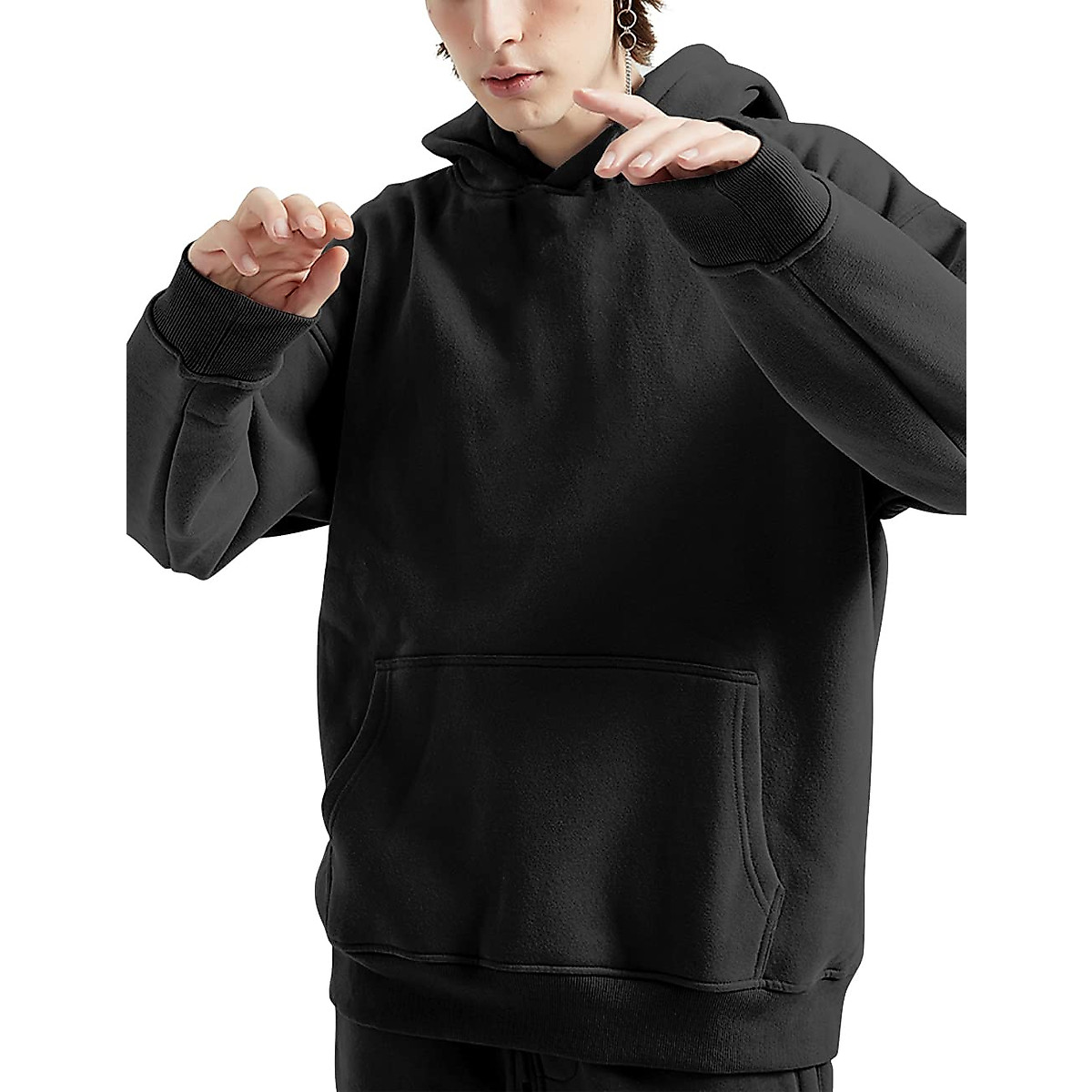 Hatant Men Hoodie No String Pullover Fleece Hoodies for Men Casual Hoodies with Kangaroo Pocket Winter Plush Cotton Blend Sports Hooded For Men Fleece Oversize Tops HS-M B-black