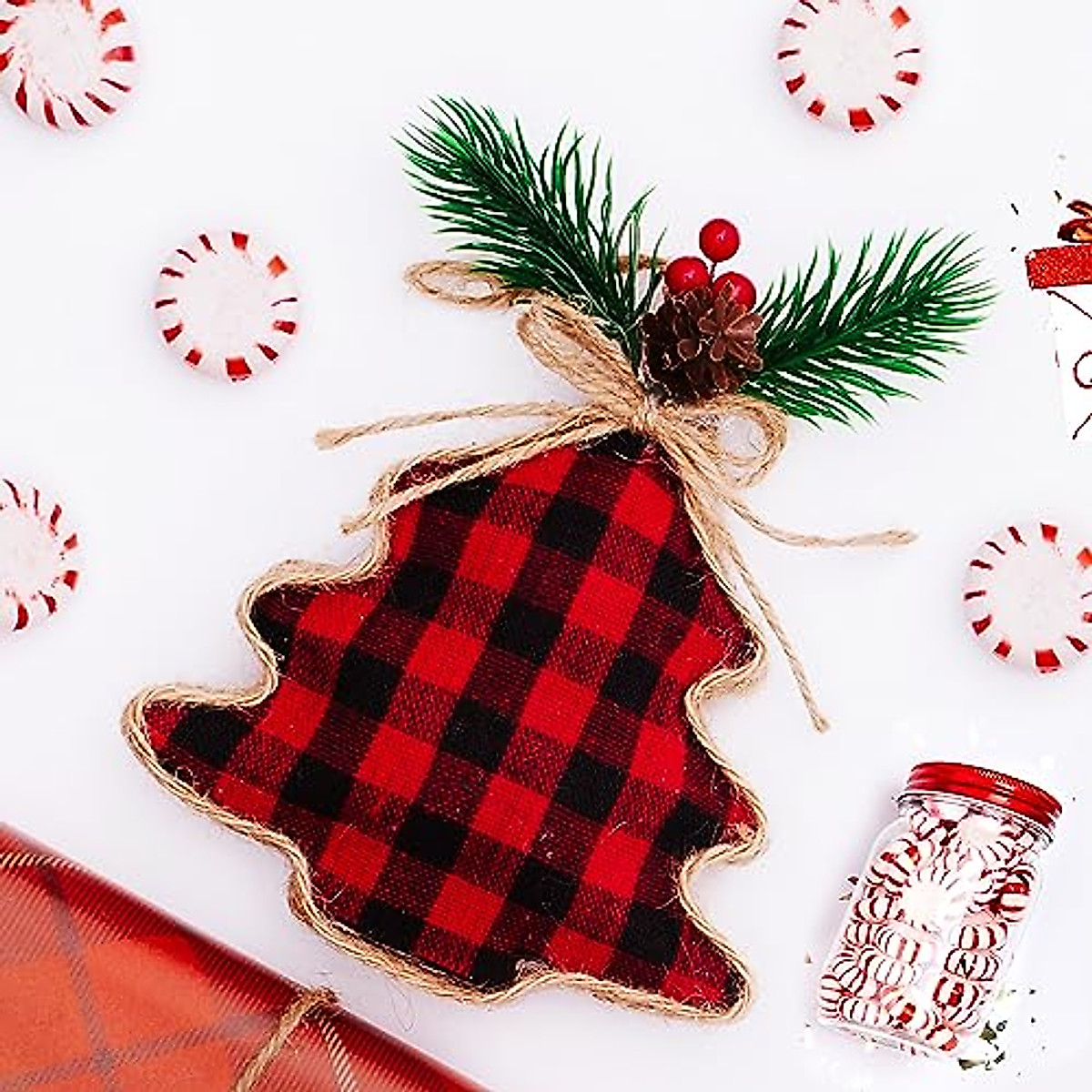 Caydo 10 Pcs Cotton Checkered Fabric Squares, 18 x 18 Inch Stripe Fat Quarters Checked Cloth Quilting Fabric Scraps for Christmas DIY Crafting Sewing Patchwork