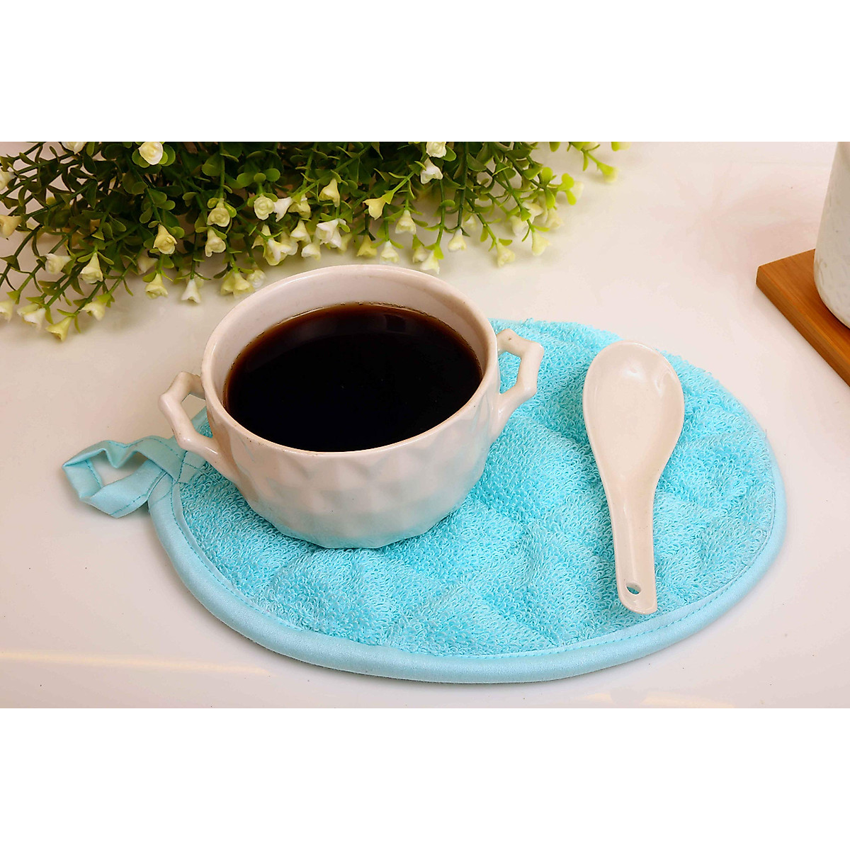 AP$COLLECTION 100% Terry Cotton Quilted Oval Pot Holder Pack of 10 Heat Resistant for Baking Cooking Machine Washable with Hanging Loop (Size 9.5 x 7.5 Inch Color Multi-5)