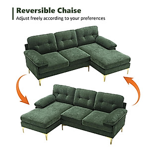 83" Small L Shaped Sofa Couch, Green Sectional Couches for Living Room with Chaise Lounge, Modern Chenille Modular Couch with Removable Cushions Cover Convertible Couches for Small Spaces Bedroom