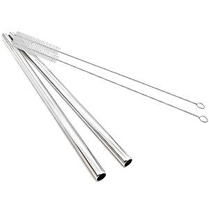 Super Big Drinking Straws Set 12" Extra Long 1/2" Extra Wide Reusable 304 Food-Grade 18/8 Stainless Steel for Frozen Drinks Boba Bubble Tea Smoothies and Shakes - Set of 2 with 2 Cleaning Brushes