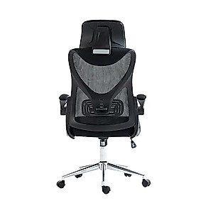 Techni Mobili Essential Ergonomic Office Chair with Lumbar Support & Adjustable Headrest – Breathable Mesh Office Chair with Flip-Up Armrests, Durable Chrome Base - Black