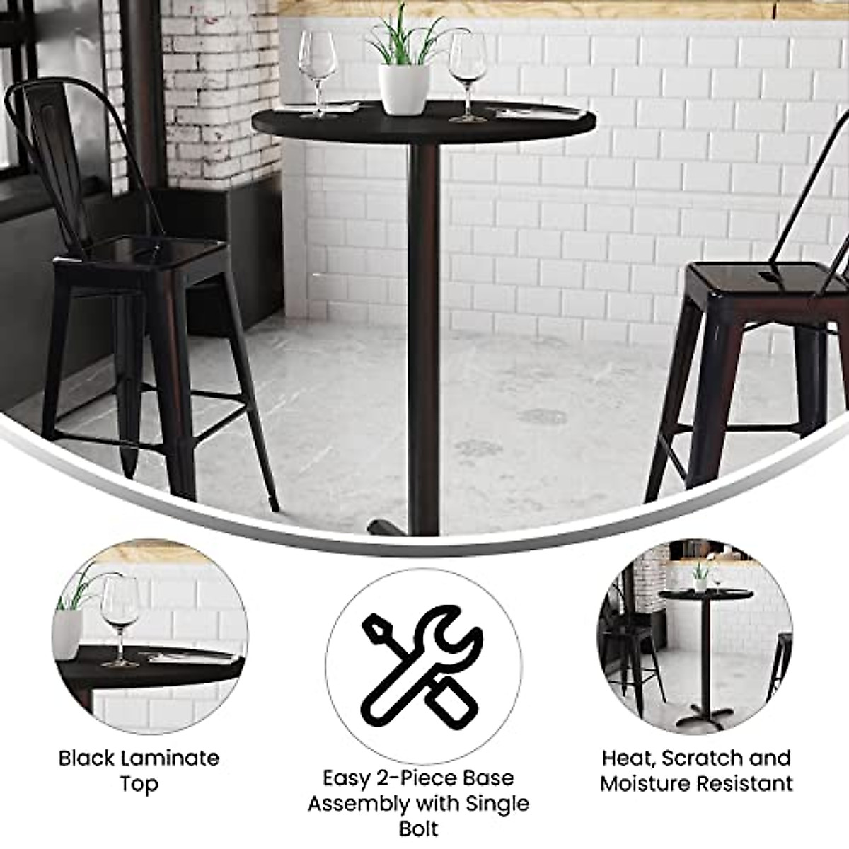 Flash Furniture 30'' Round Black Laminate Table Top with 22'' x 22'' Bar Height Table Base