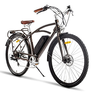 Electric City Bike 7 Speed E-Bike, 48V Larger Battery 500W BAFANG Motor Electric Bicycle for Adults Brown