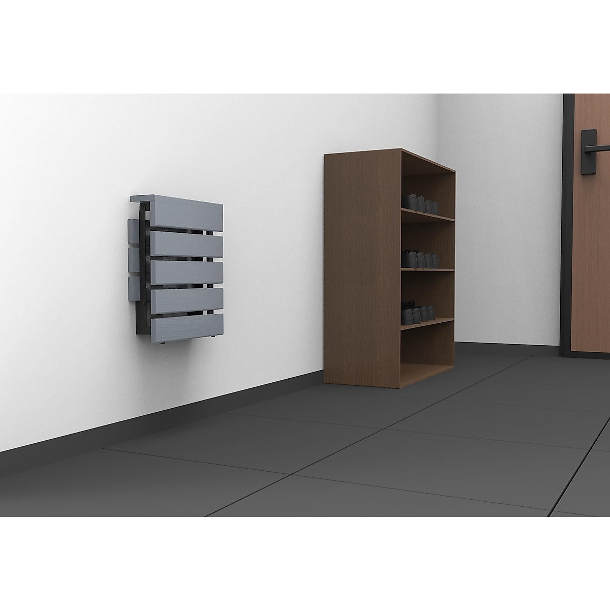 Folding Wall Mounted Teak Wood Handmade Shower Seat, Inside Shower Bathroom Stool for Seniors Disabled Pregnant Handicapped, Foldable Water Resistant Outdoor Bench (Gray)