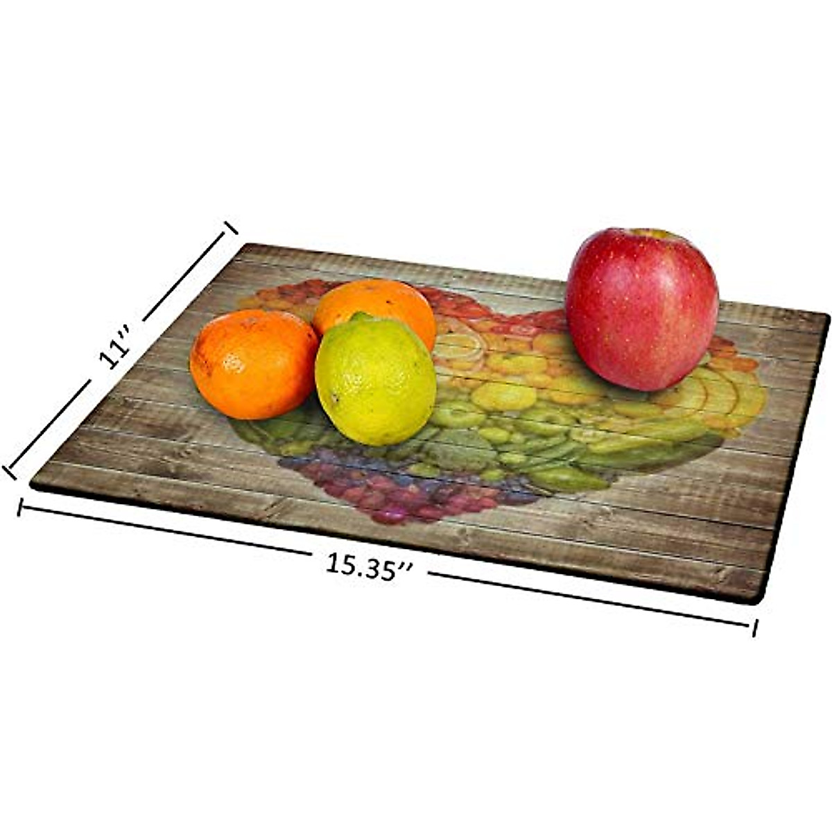 Tempered Glass Cutting Board Rainbow heart of fruits and vegetables Tableware Kitchen Decorative Cutting Board with Non-slip Legs, Serving Board, Large Size, 15" x 11"